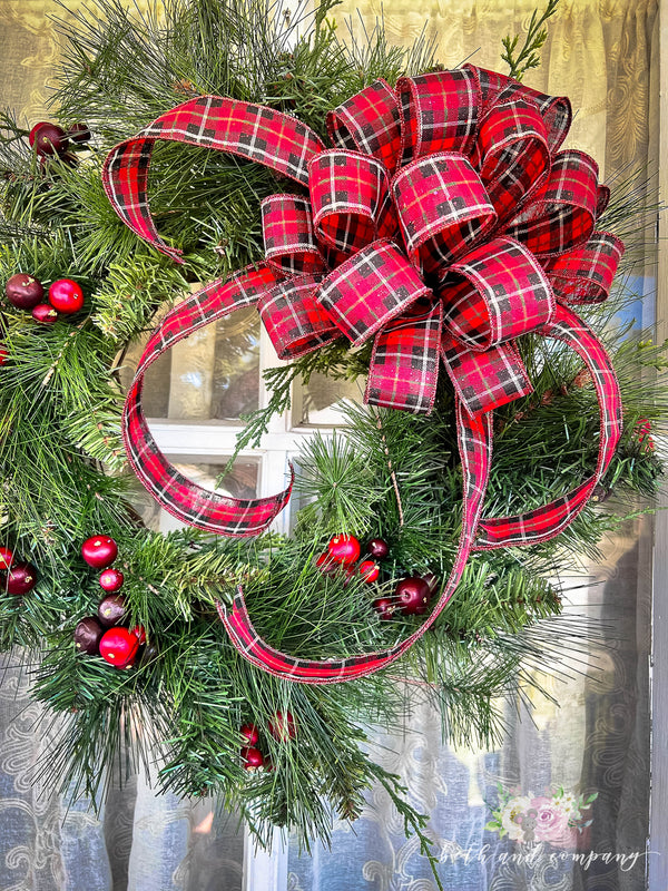 Christmas Bow | Santa Theme | Red Black White Plaid Wired Ribbon | Chr ...